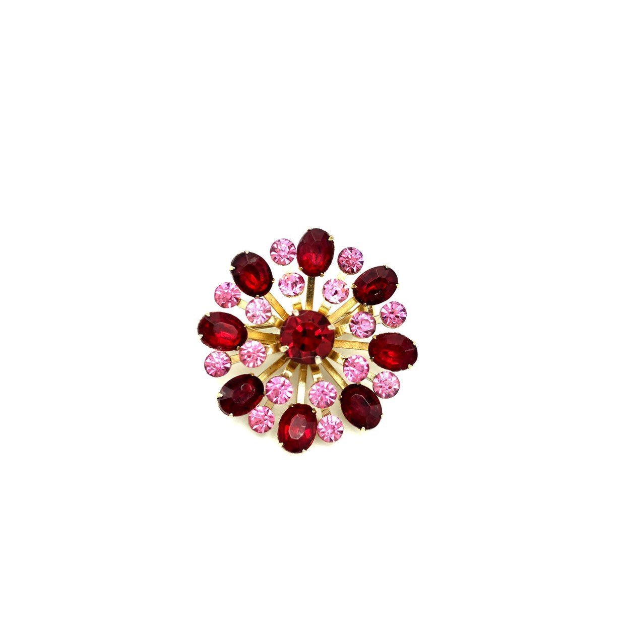 Coro Layered Red Pink Rhinestone Vintage Brooch - 24 Wishes Vintage ...