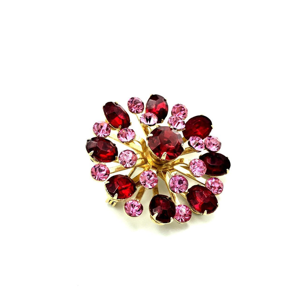 Coro Layered Red Pink Rhinestone Vintage Brooch - 24 Wishes Vintage ...