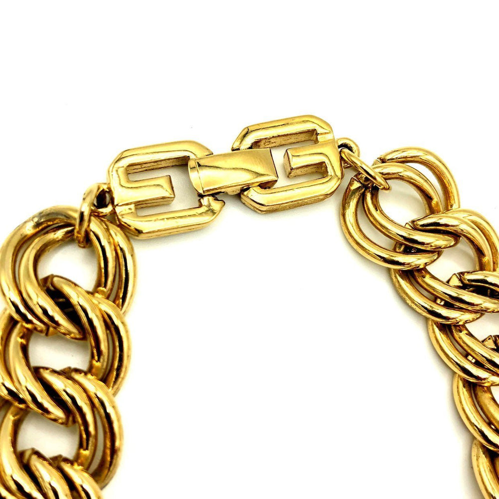 Givenchy Gold Double Link Stacking Chain Necklace Logo Clasp - 24 ...
