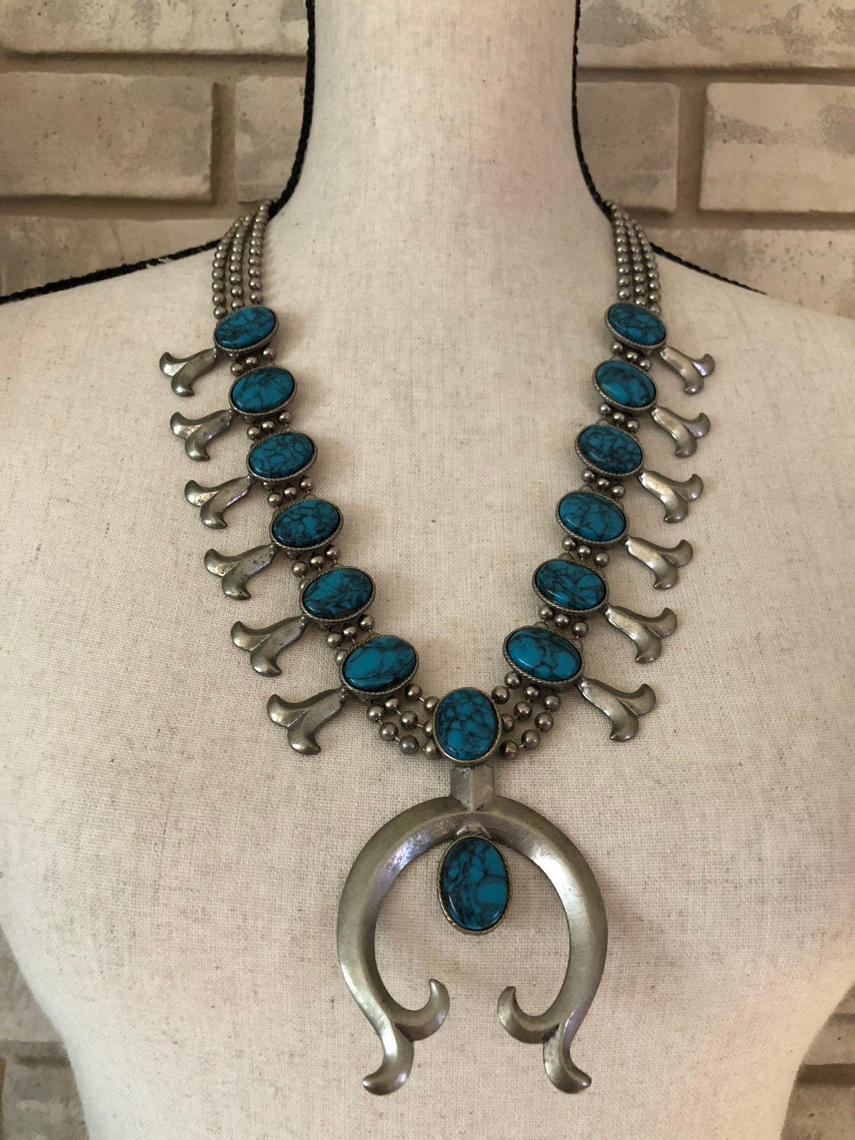 Goldette Silver Squash Blossom Vintage Necklace
