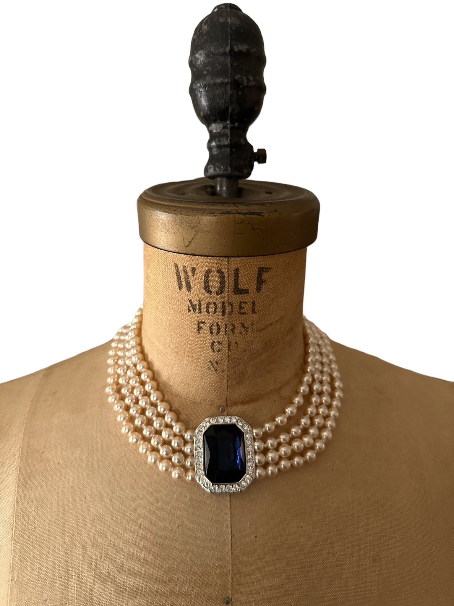 Kenneth Jay Lane Pearl Sapphire Rhinestone Statement Jewelry Set 24 Wishes Vintage Jewelry