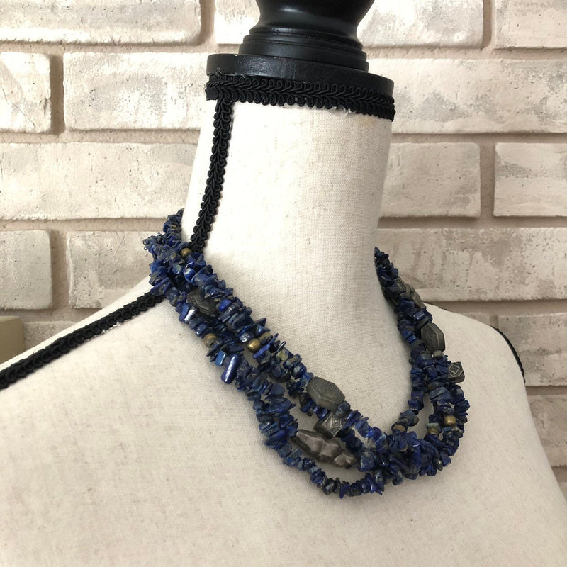 Vintage Alice Kuo Blue Lapis Lazuli Multi-Strand Beads Necklace – 24 ...